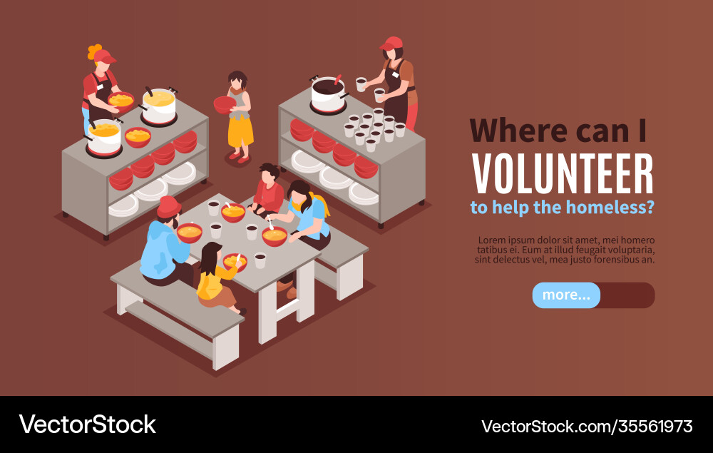 Volunteer isometric horizontal banner Royalty Free Vector