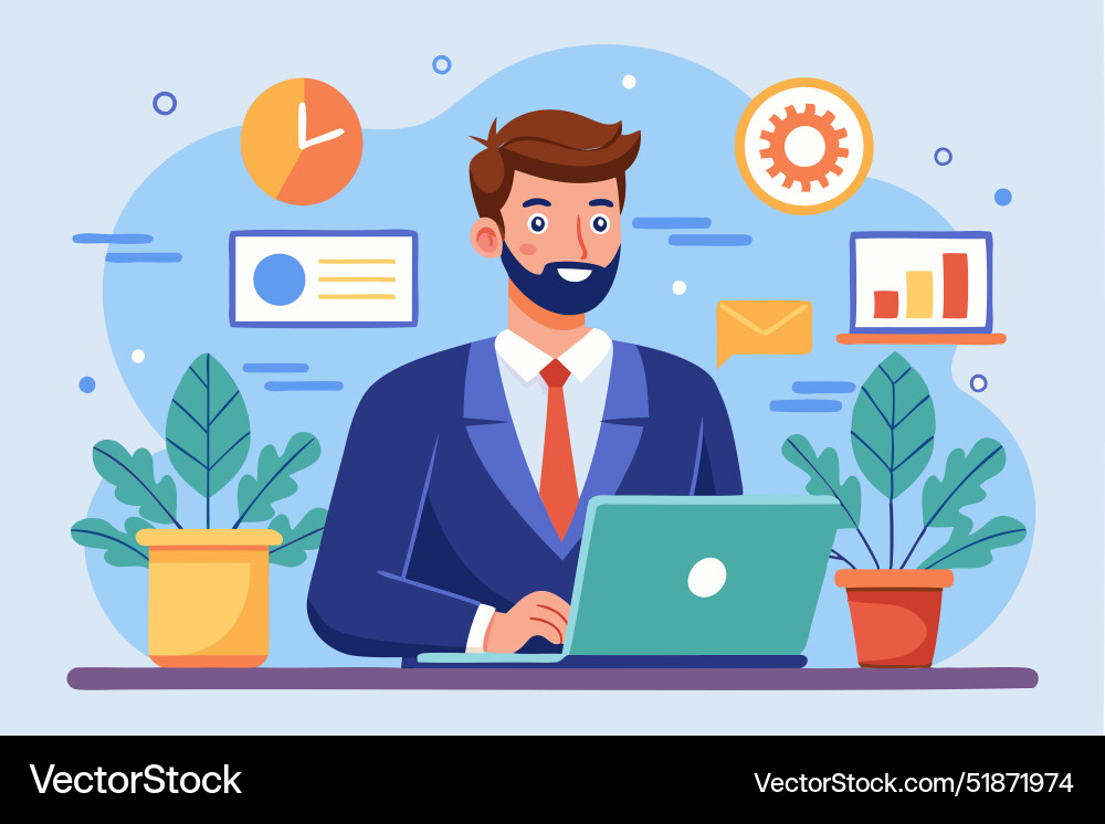 Business professional using laptop Royalty Free Vector Image