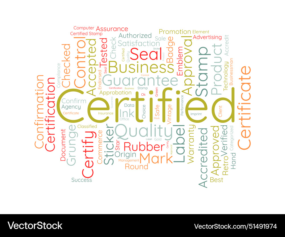Certified word cloud template guarantee approval Vector Image