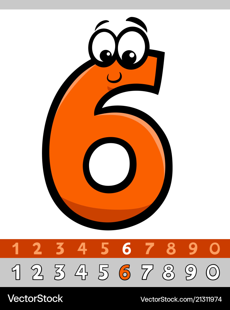 Number six cartoon character Royalty Free Vector Image