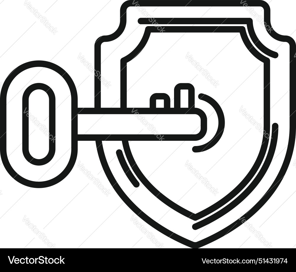 Security shield with key line icon Royalty Free Vector Image