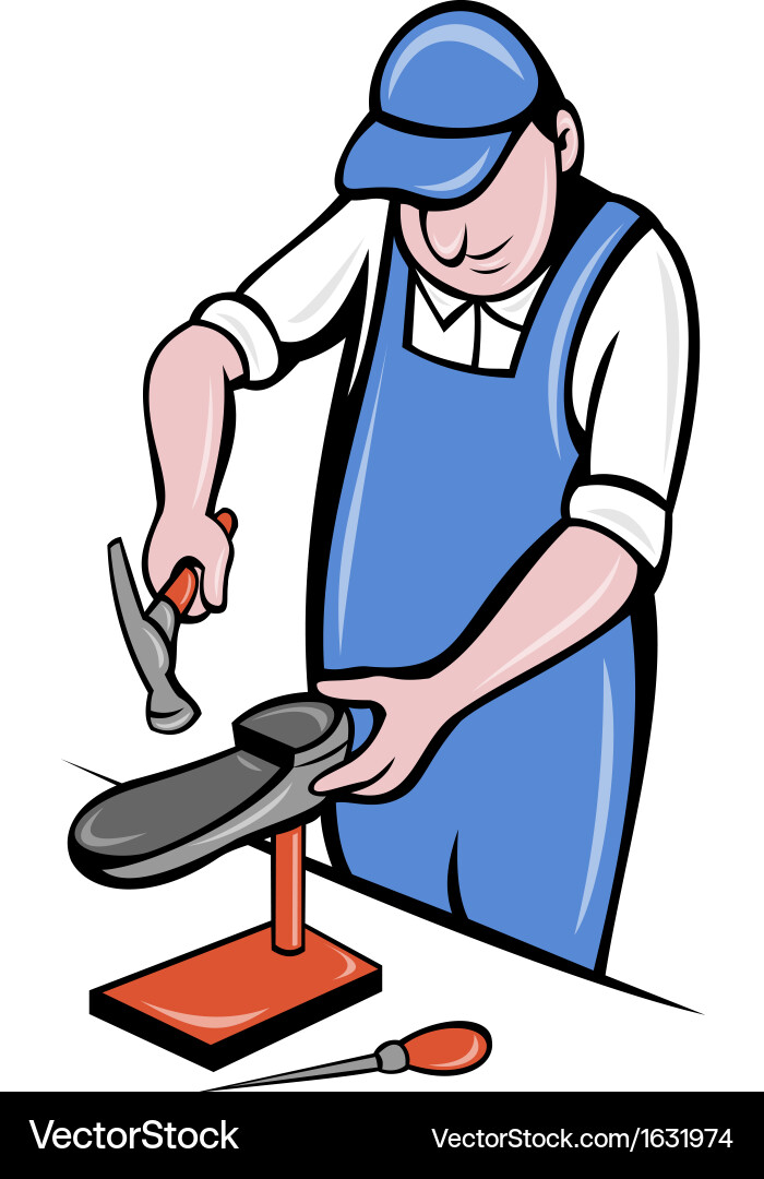 Shoemaker cobbler shoe repair working Royalty Free Vector