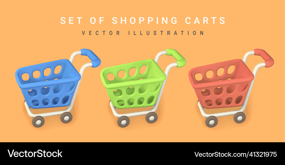 3d empty red green and blue shopping carts Vector Image