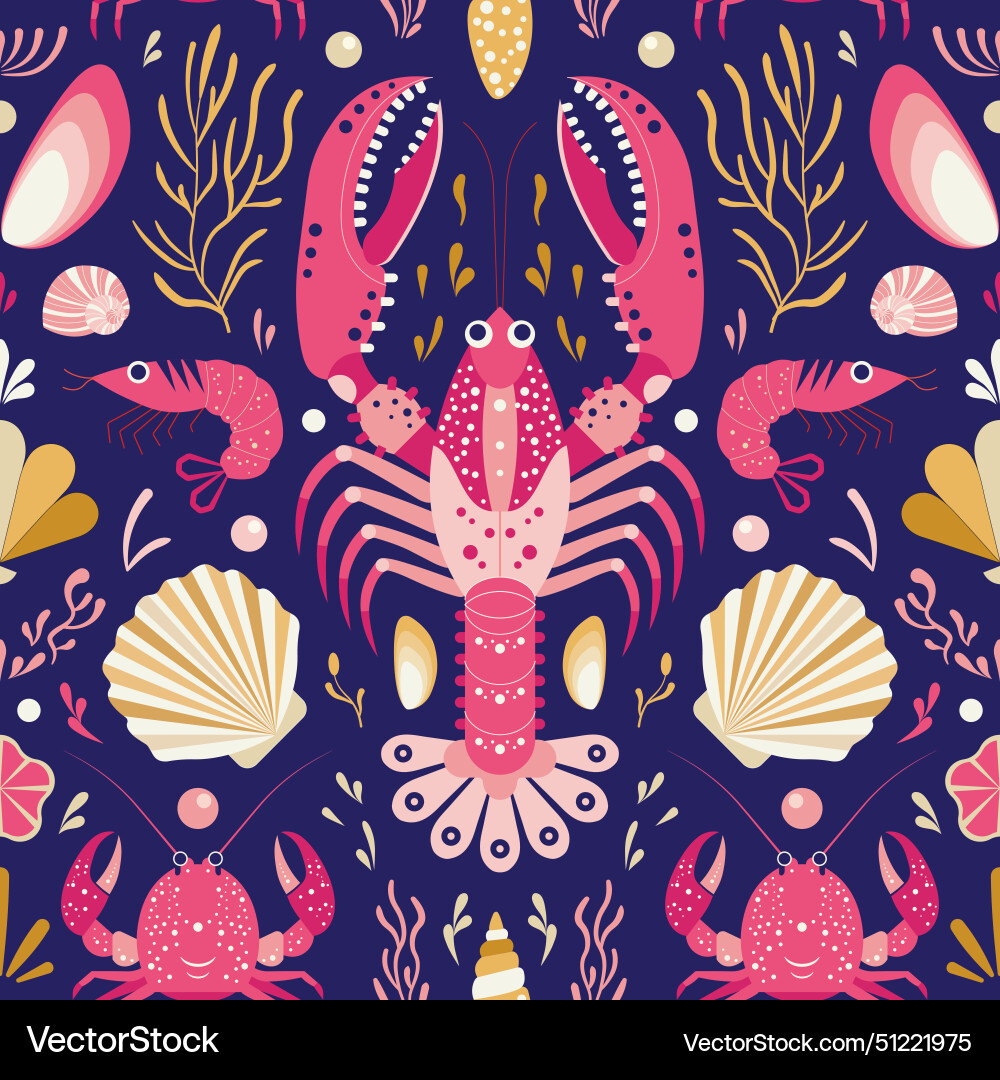 Lobsters and crabs seafood marine pattern Vector Image