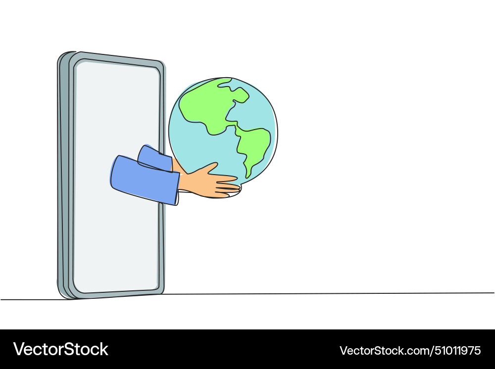 Single continuous line drawing the hand comes out Vector Image