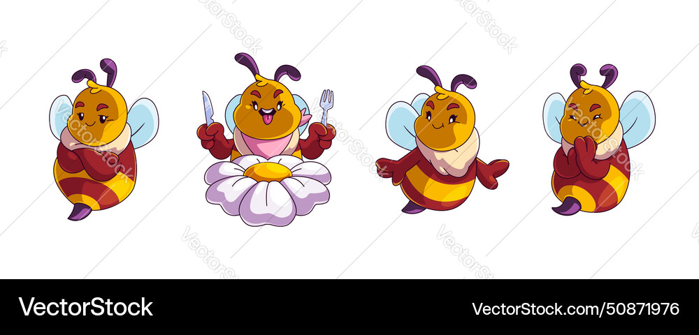 Cute bee characters set isolated on white Vector Image