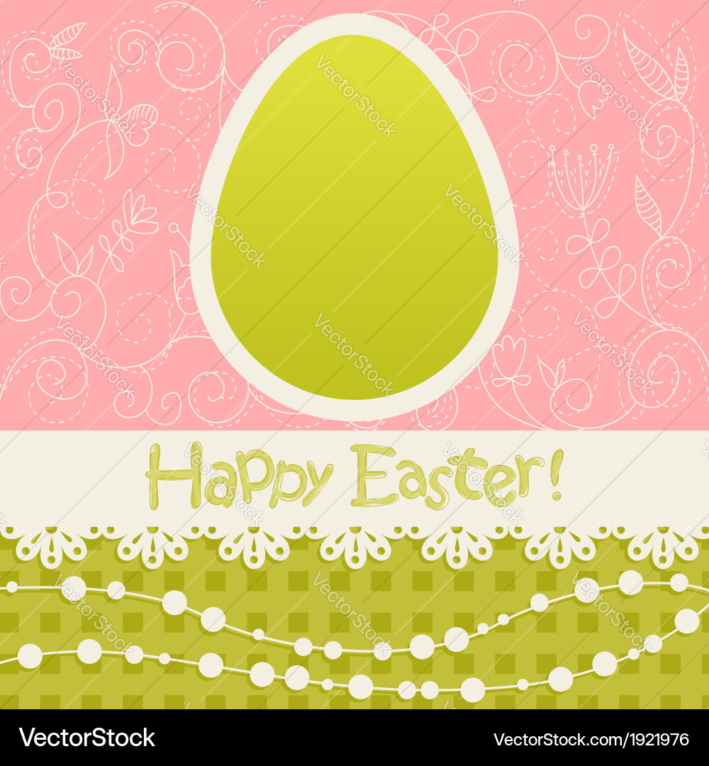 Easter egg floral card with lace and beads Vector Image