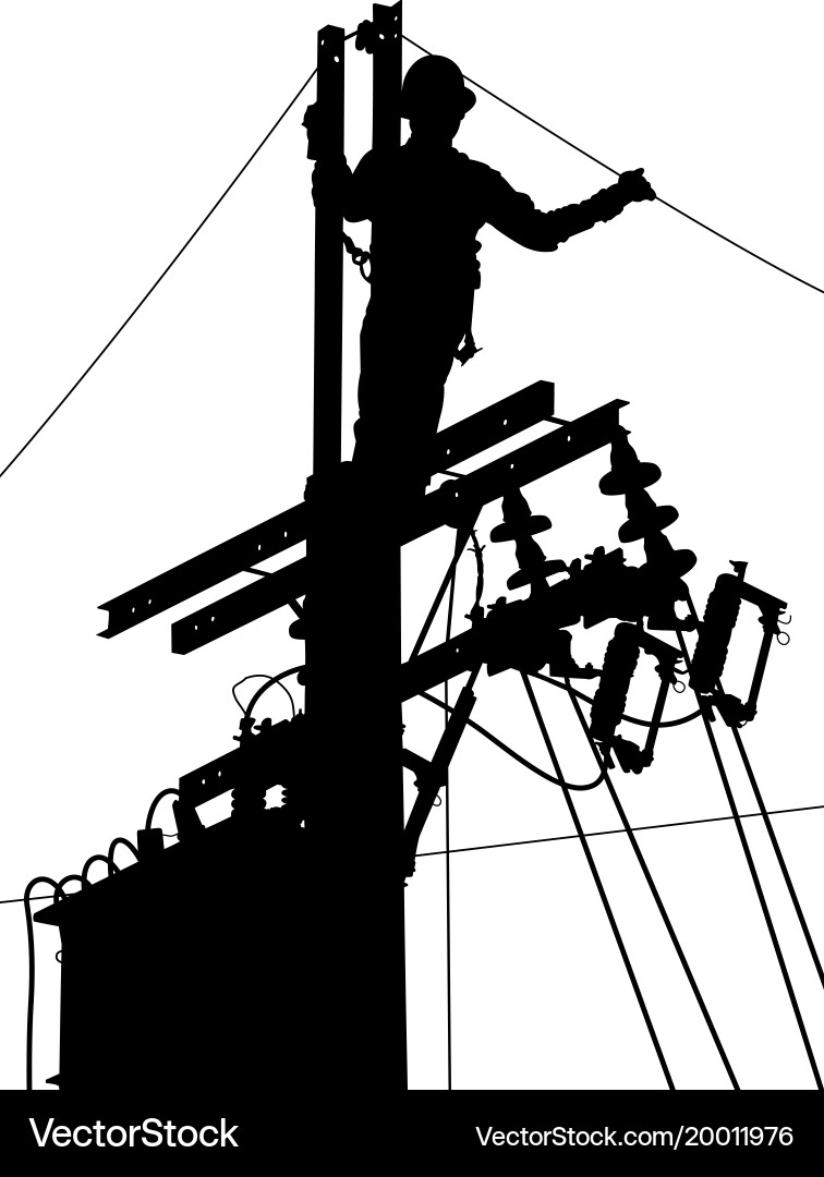 Electricity utility worker silhouette Royalty Free Vector