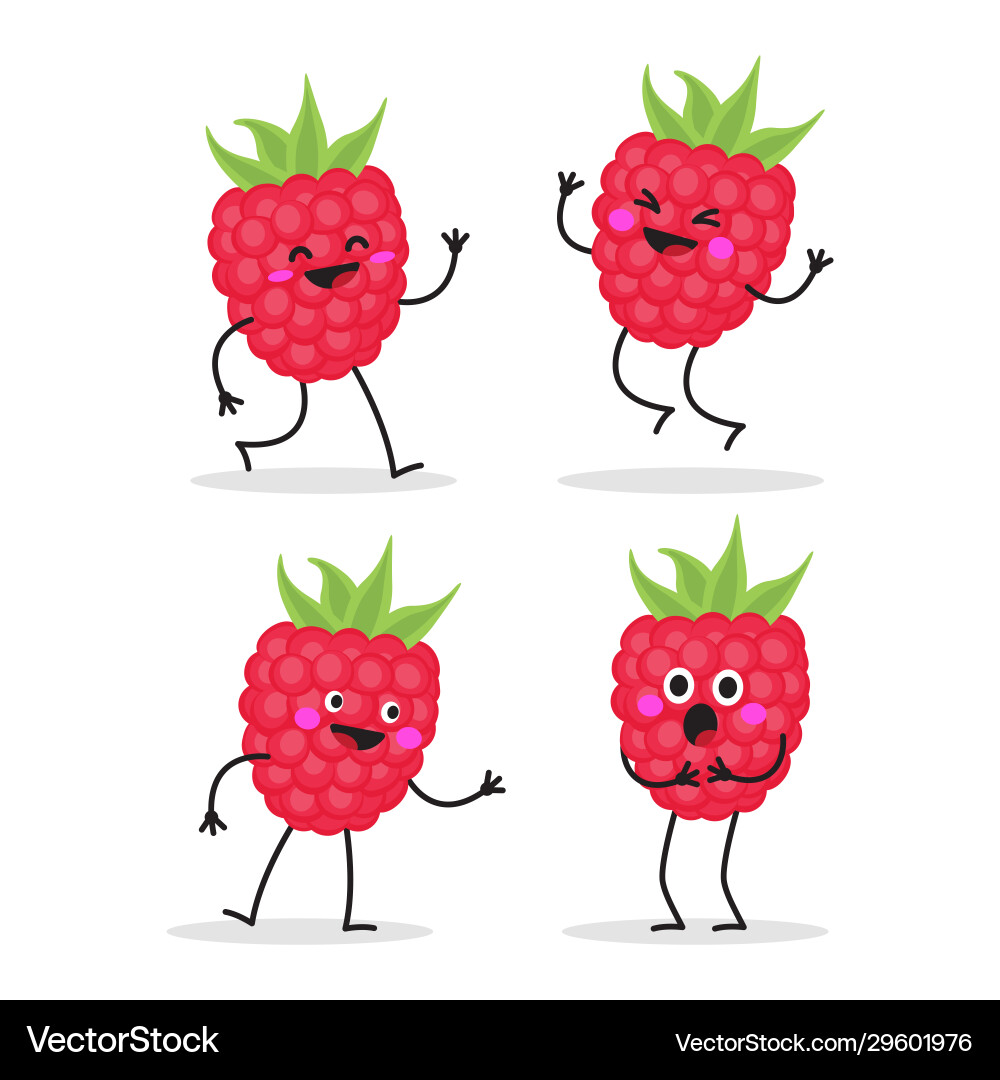 Raspberry cute fruit character set Royalty Free Vector Image