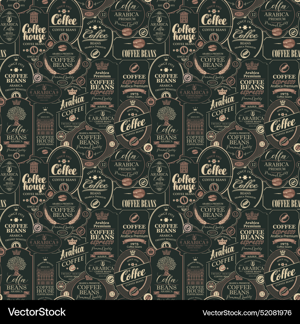 Seamless pattern with coffee labels Royalty Free Vector