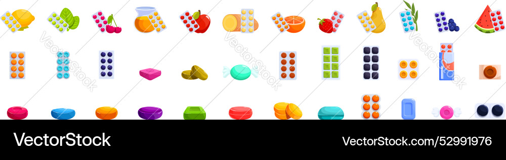 Throat lozenges icons set pharmacist recommending Vector Image