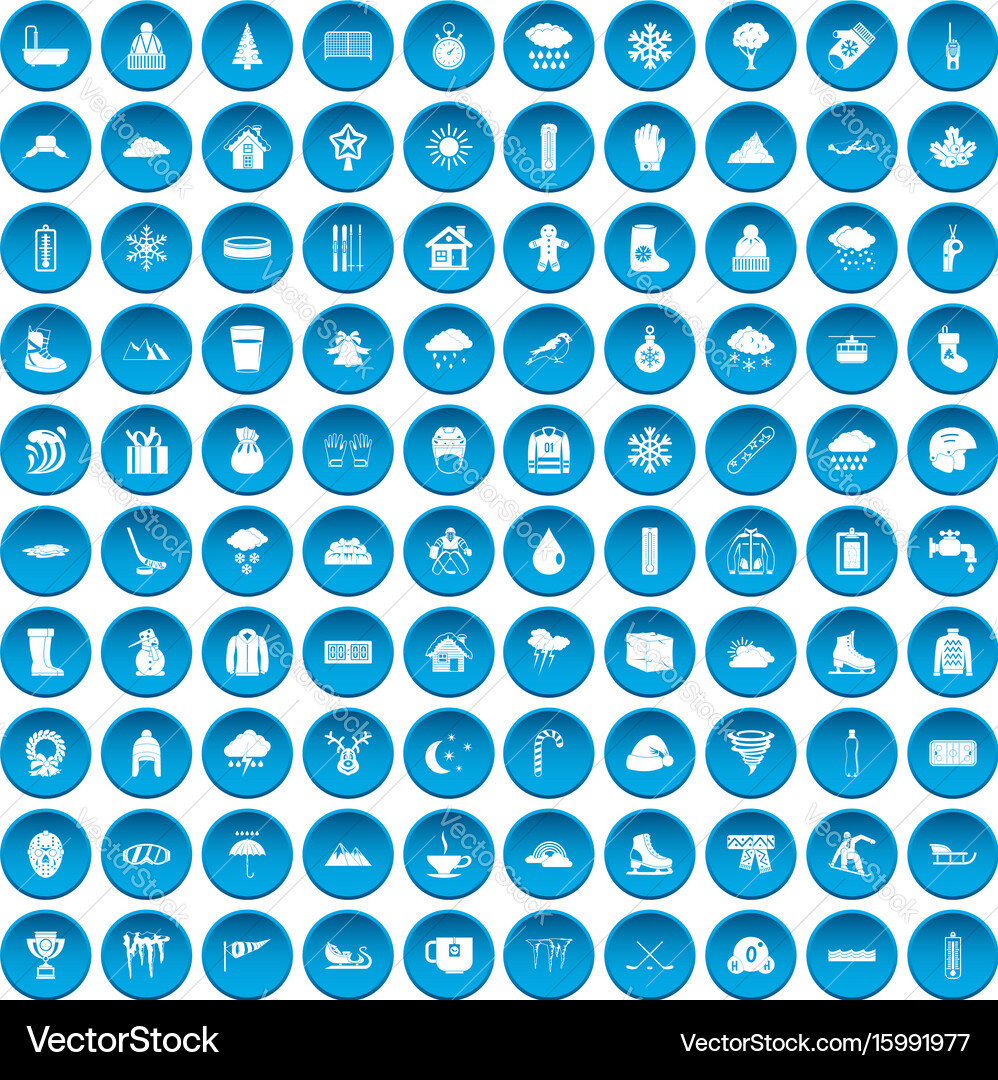 100 Schnee-Icons blau Lizenzfreies Vektorbild