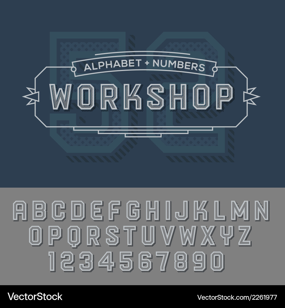 Alphabet numbers retro colour style Royalty Free Vector