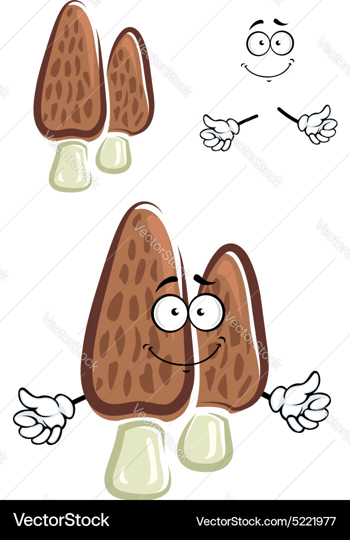Brown morel mushroom cartoon character Royalty Free Vector