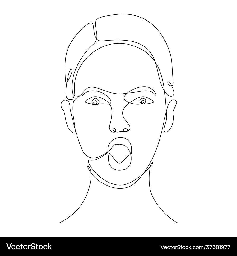 Continuous line drawing angry female facial Vector Image Continuous line drawing angry female facial Vector Image