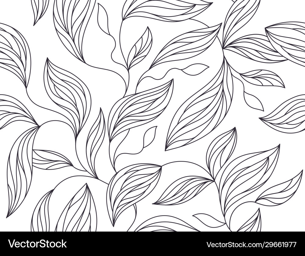 Foliage seamless pattern leaves line drawing in b Vector Image