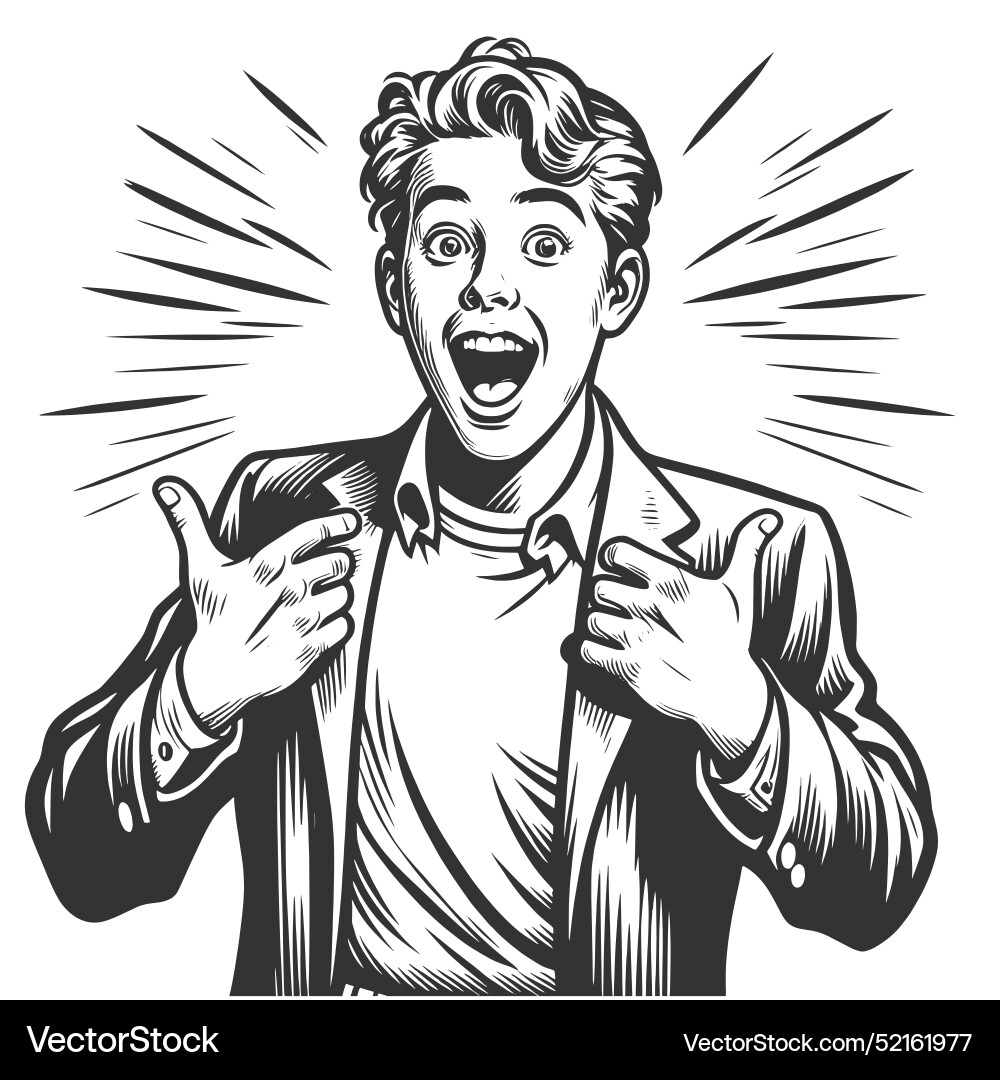 Surprised young man pointing at himself Royalty Free Vector