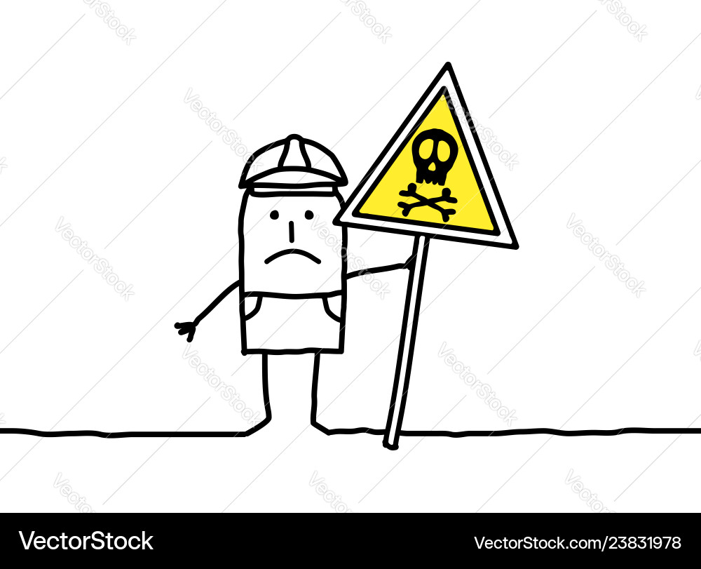 Cartoon worker with danger and stop sign Vector Image