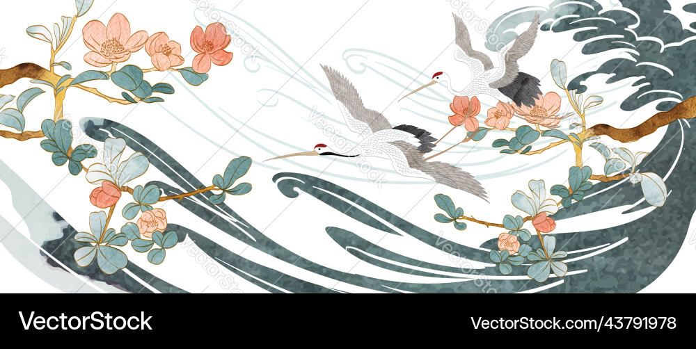 Crane birds element with japanese background Vector Image