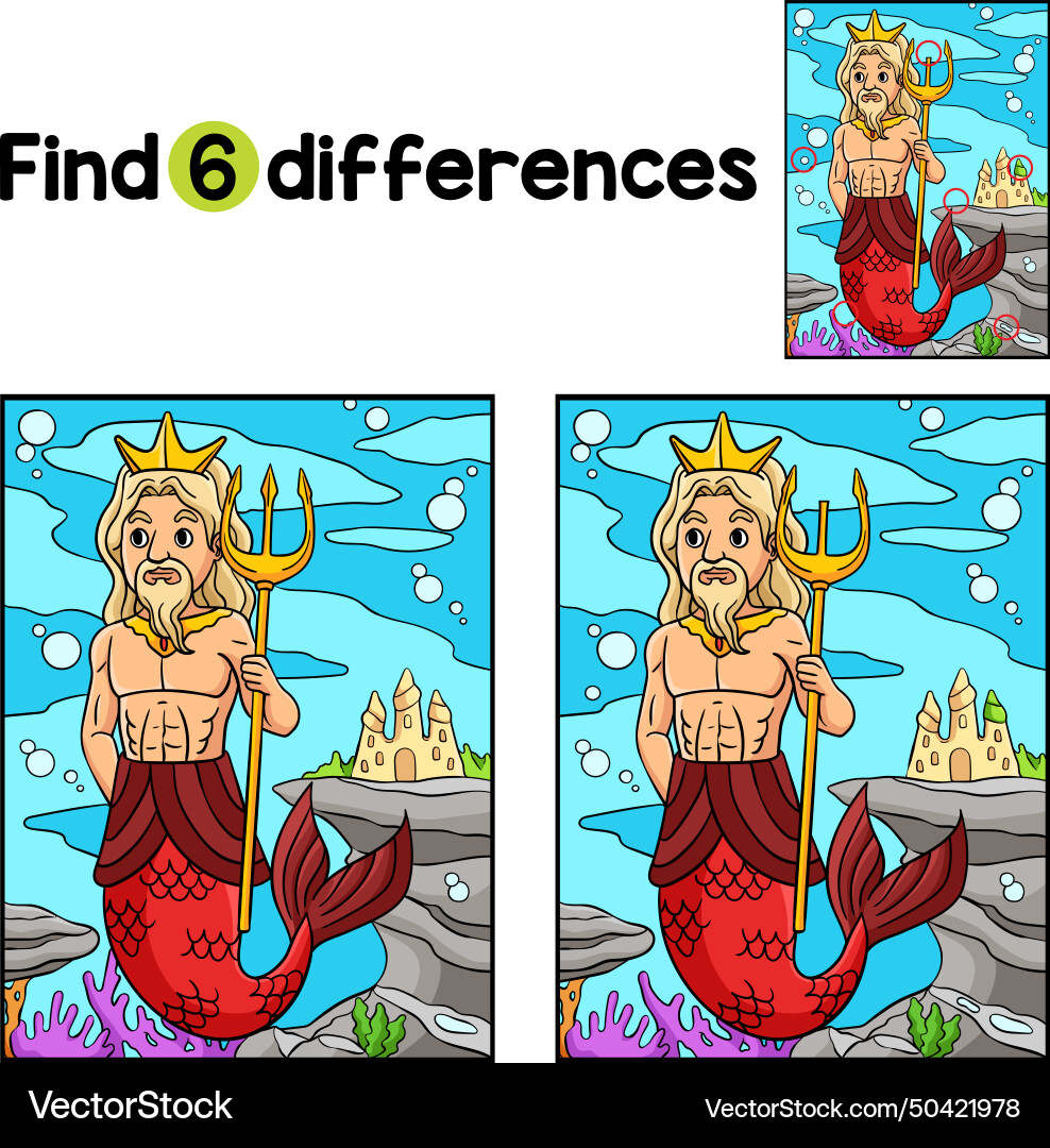 Merman king find the differences Royalty Free Vector Image