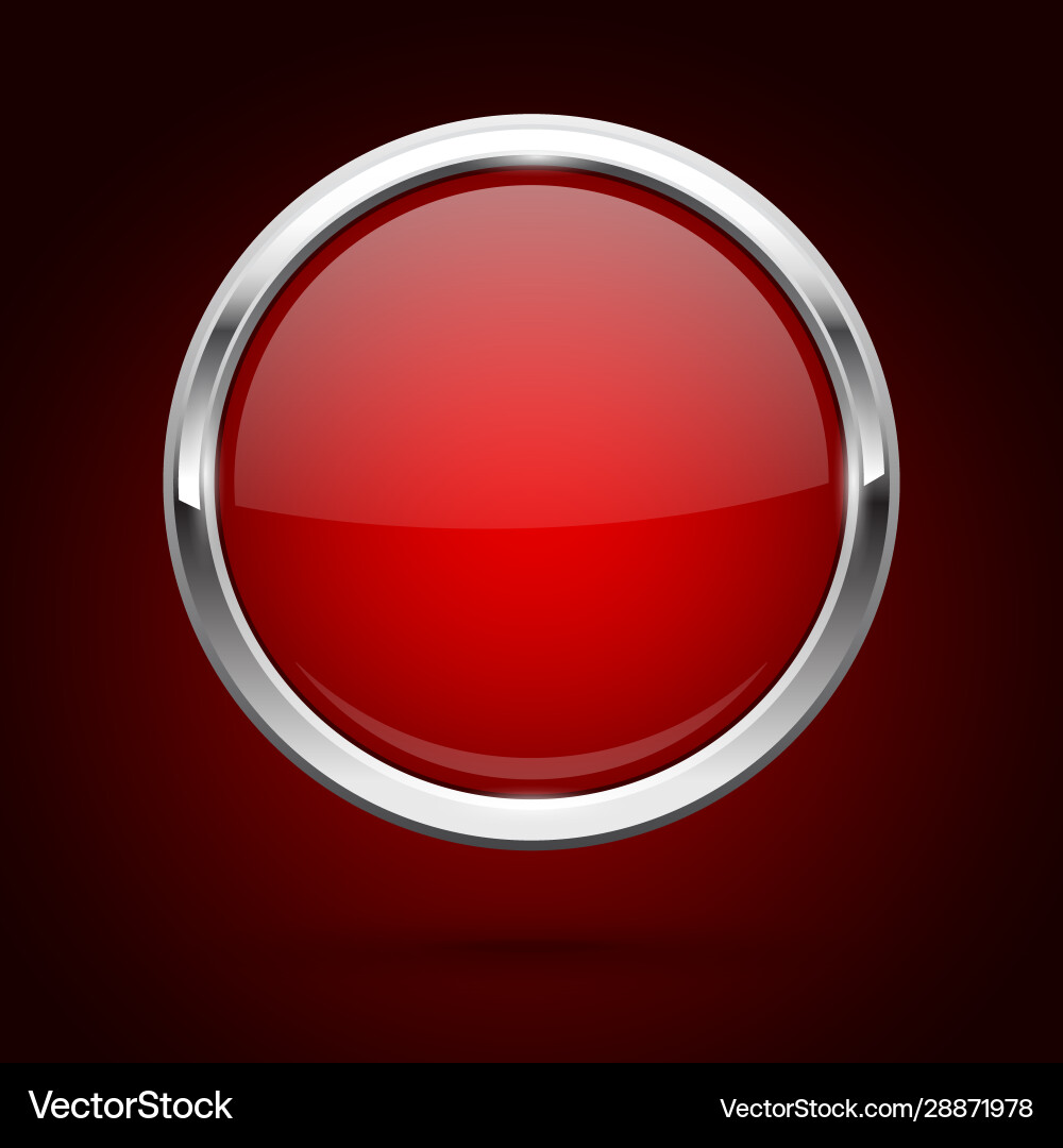 Red glass button with metal frame round icon Vector Image