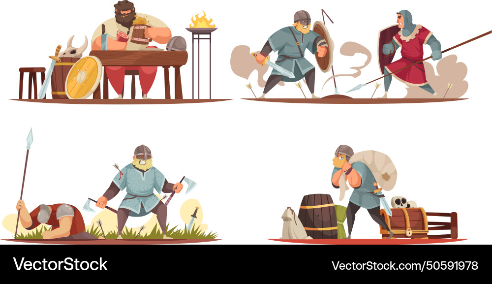 Viking cartoon compositions Royalty Free Vector Image
