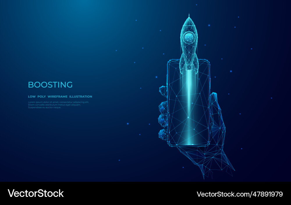 Abstract digital rocket launch from a smartphone Vector Image