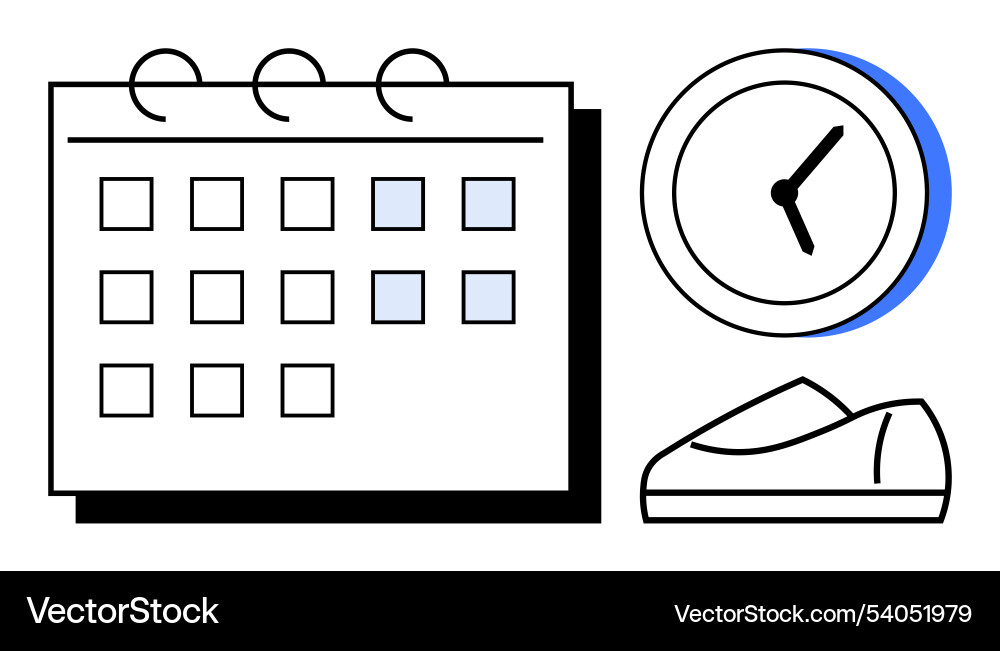 Calendar clock and running shoes indicating time Vector Image