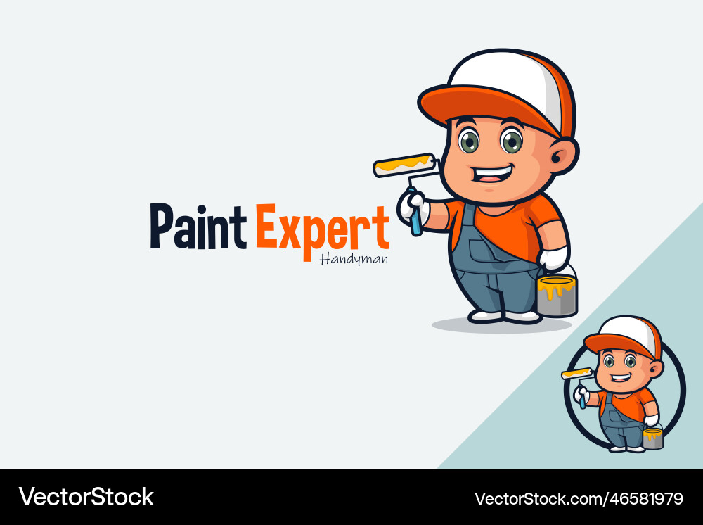 Cheerful Painter with Paint Roller Royalty Free Vector Image
