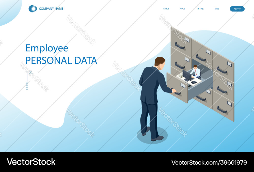 Isometric employee personal data concept man Vector Image