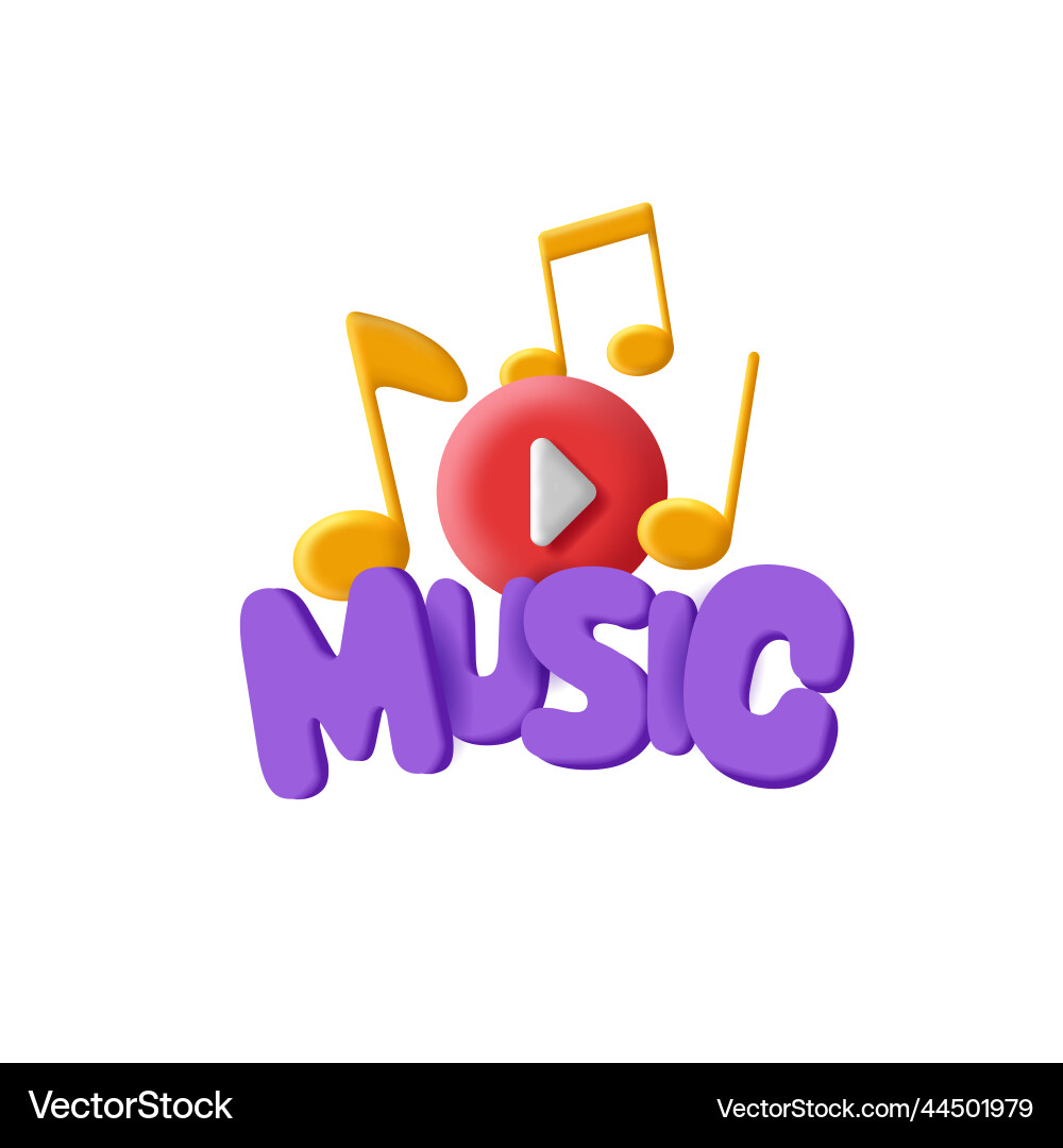 Music 3d composition with volume notes and play Vector Image