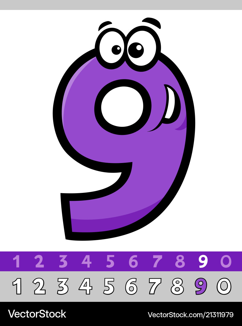 Number nine cartoon character Royalty Free Vector Image