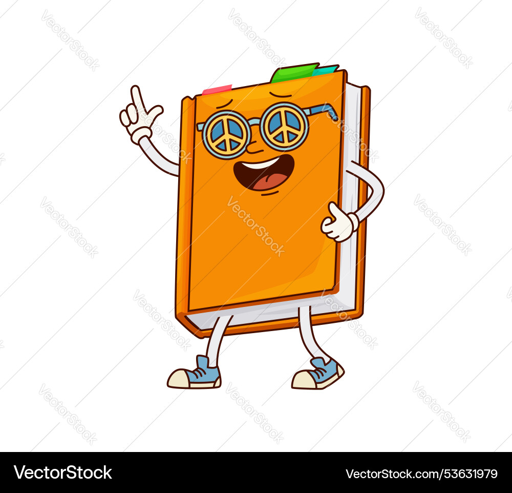 School textbook character with bright orange cover