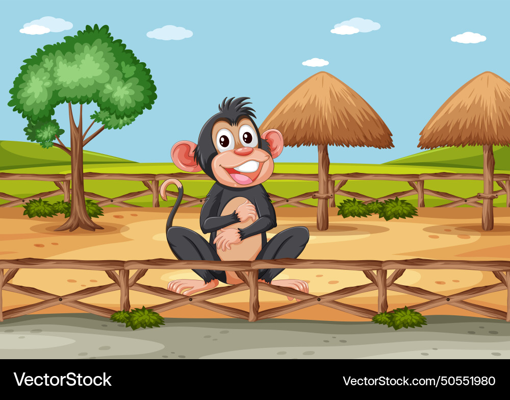 A happy monkey sitting on bridge outdoors Vector Image