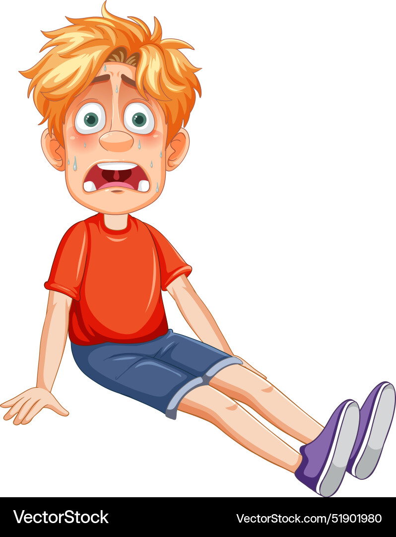 A shocked boy sitting on the ground Royalty Free Vector