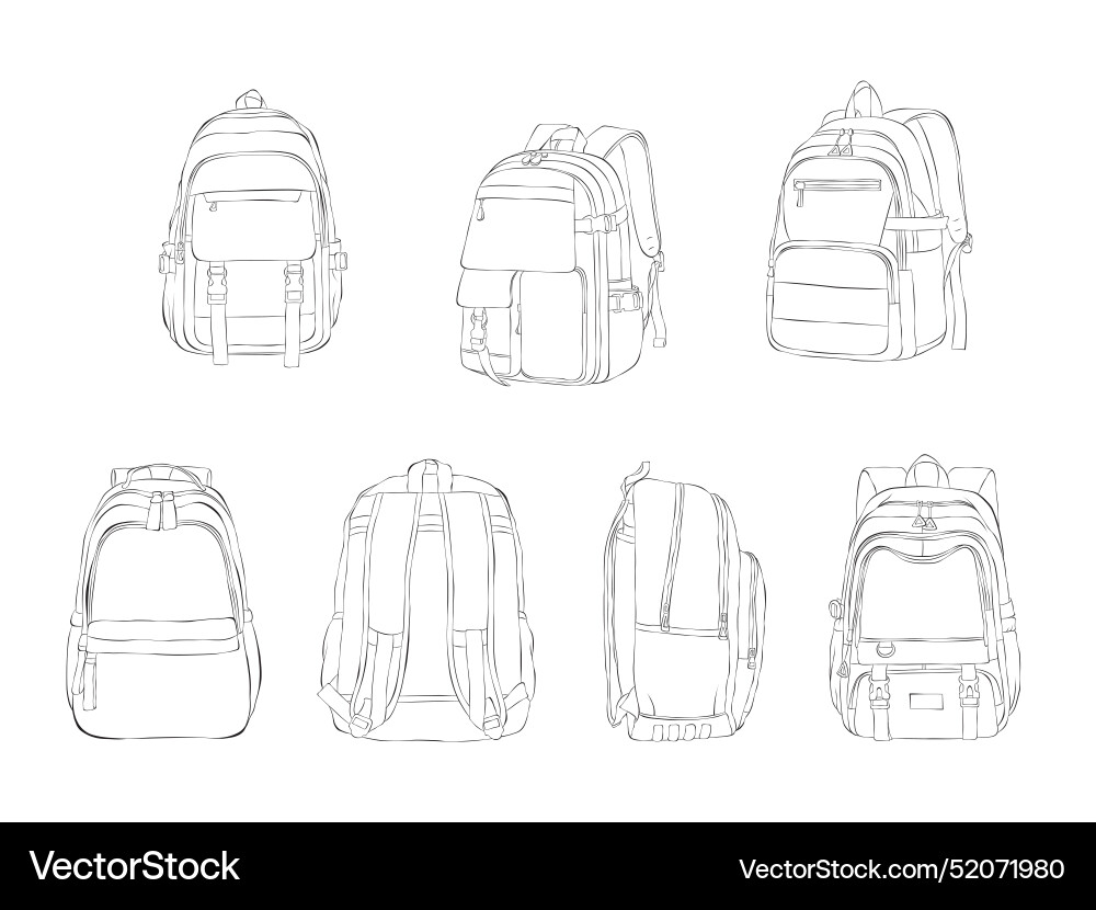 Backpack hand drawn set sketch doodle Royalty Free Vector