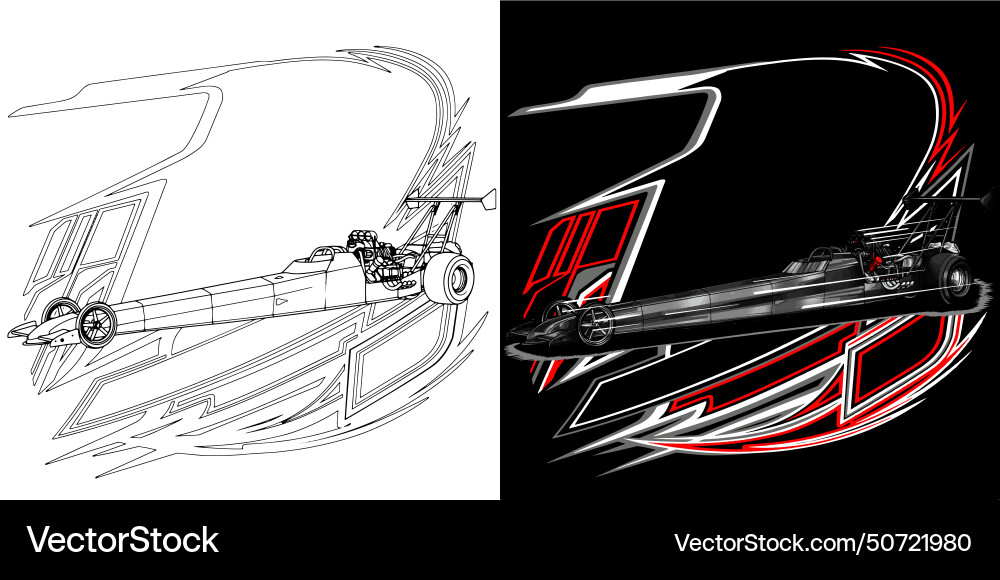 Black drag racing car with red strip Royalty Free Vector
