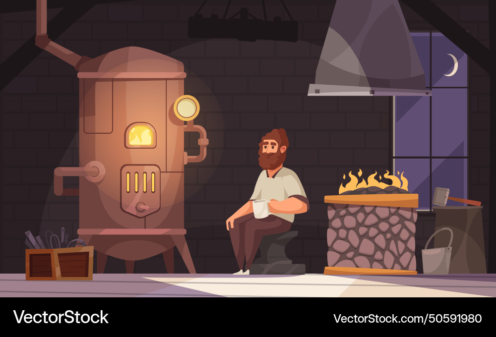 Blacksmith workshop night composition Royalty Free Vector