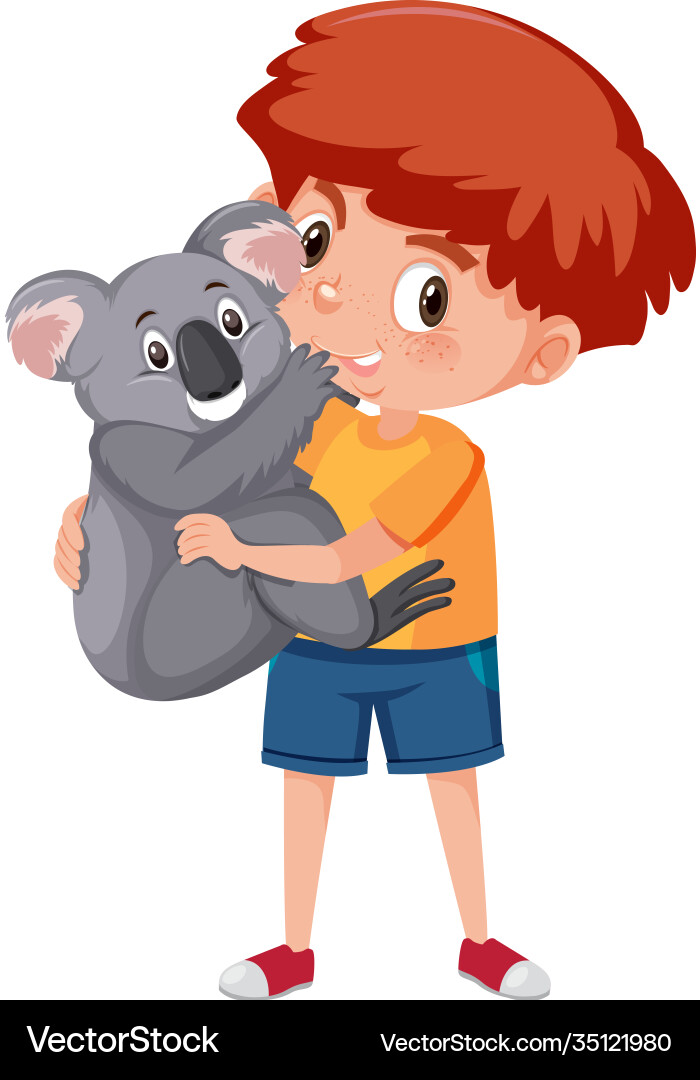 Boy Holding Koala Cartoon Royalty Free Vector Image