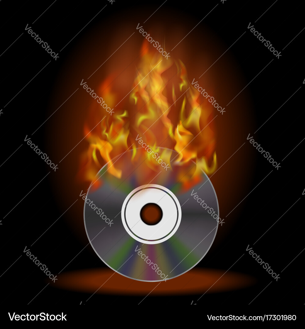 Burning compact disc with fire and flame Vector Image