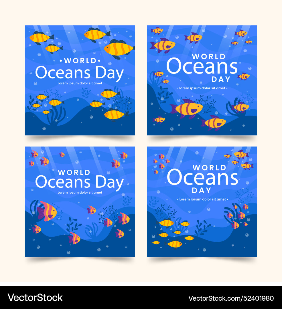 Flat world oceans day instagram posts collection Vector Image