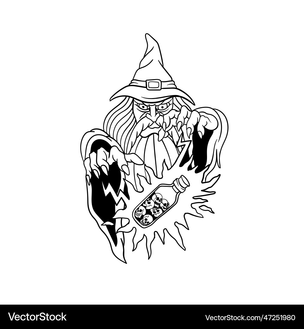 Hand drawn of evil witch outline Royalty Free Vector Image
