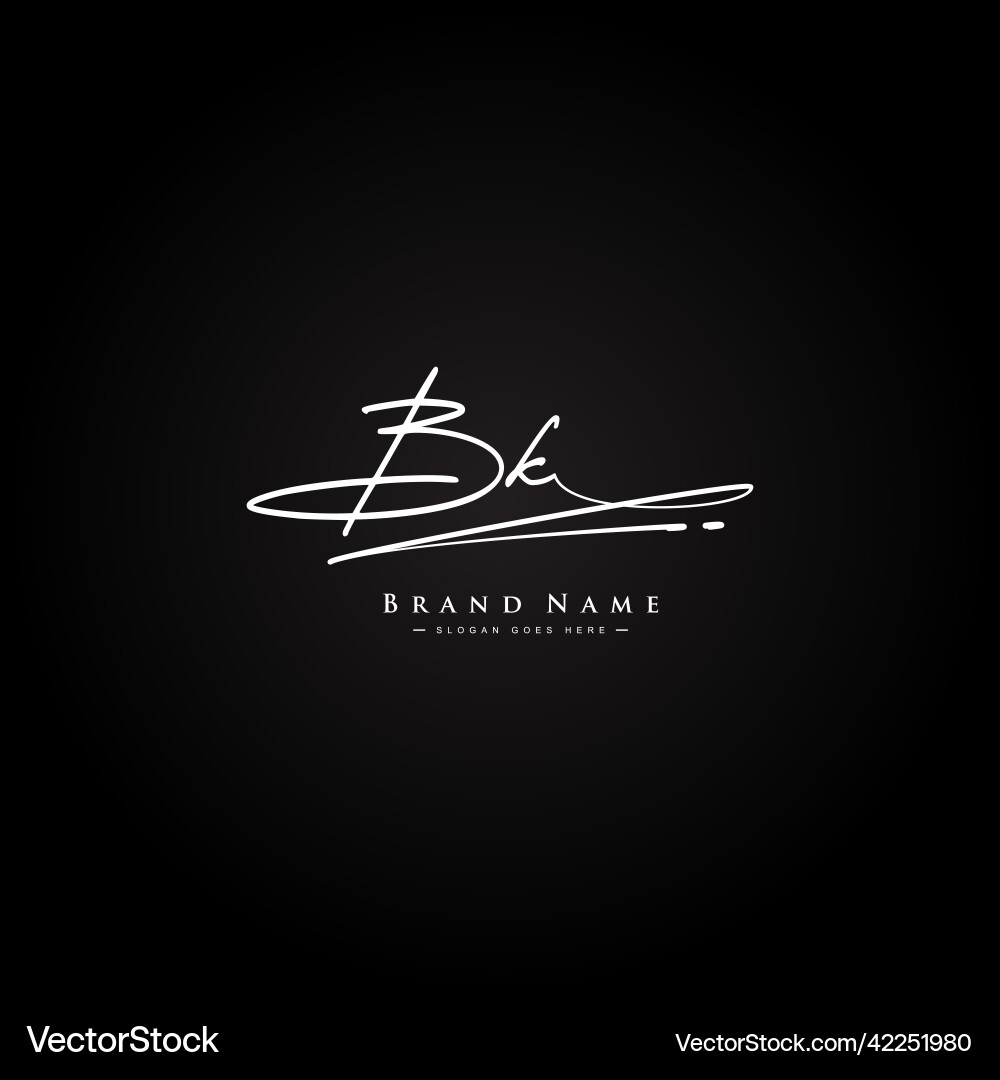 Initial letter bk logo - hand drawn signature Vector Image
