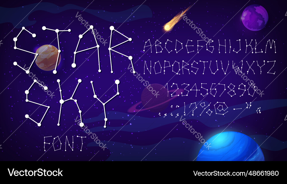 Star space font galaxy english alphabet type Vector Image