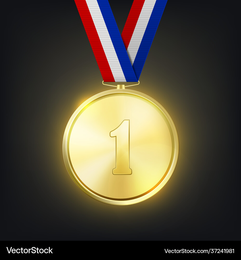 3d realistic golden medal with striped Royalty Free Vector