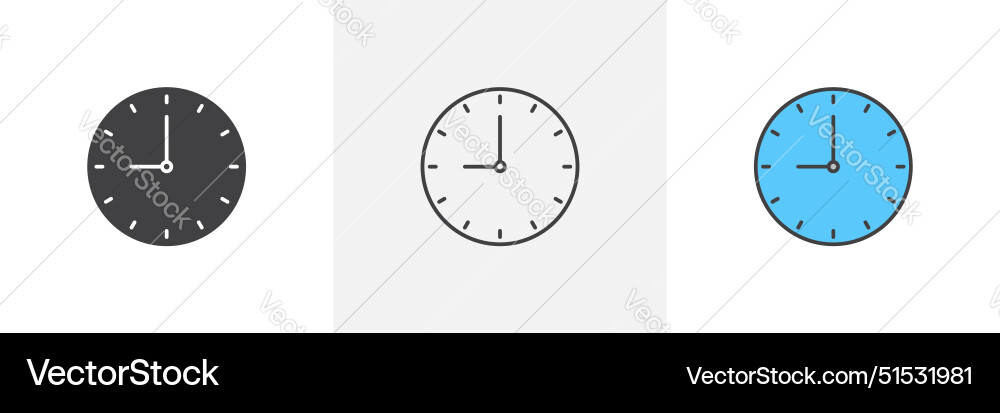 Clock nine icon set 9 am or pm symbol in black Vector Image