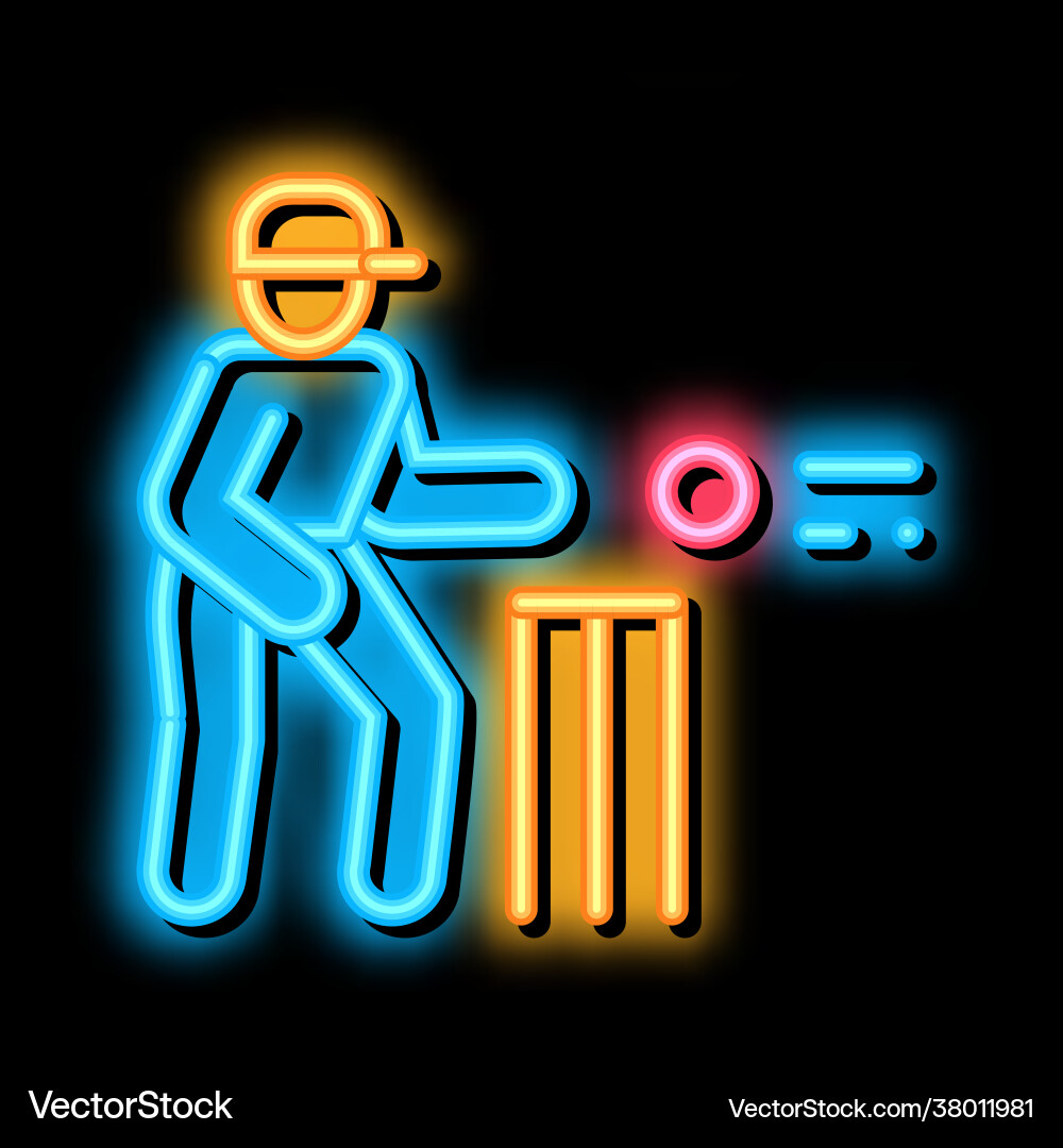 Cricket player throwing ball neon glow icon Vector Image