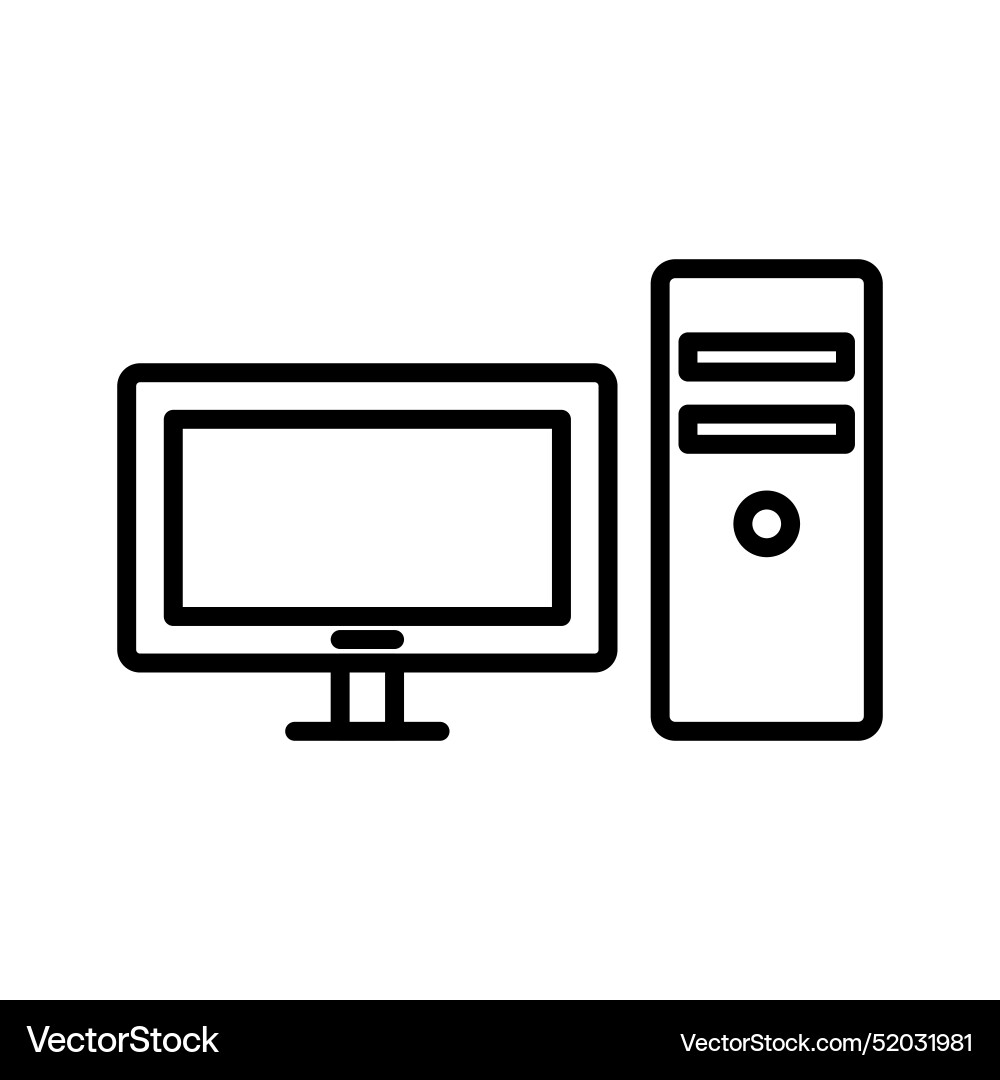Desktop computer linear logo mark in black Vector Image