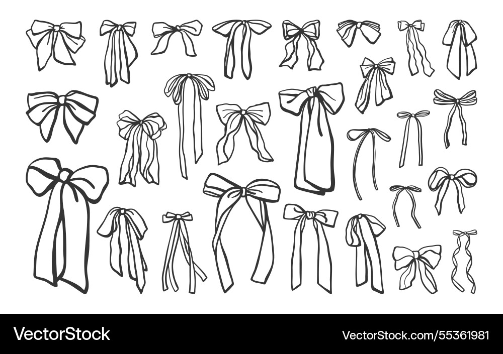 Hand drawn retro bows set Royalty Free Vector Image