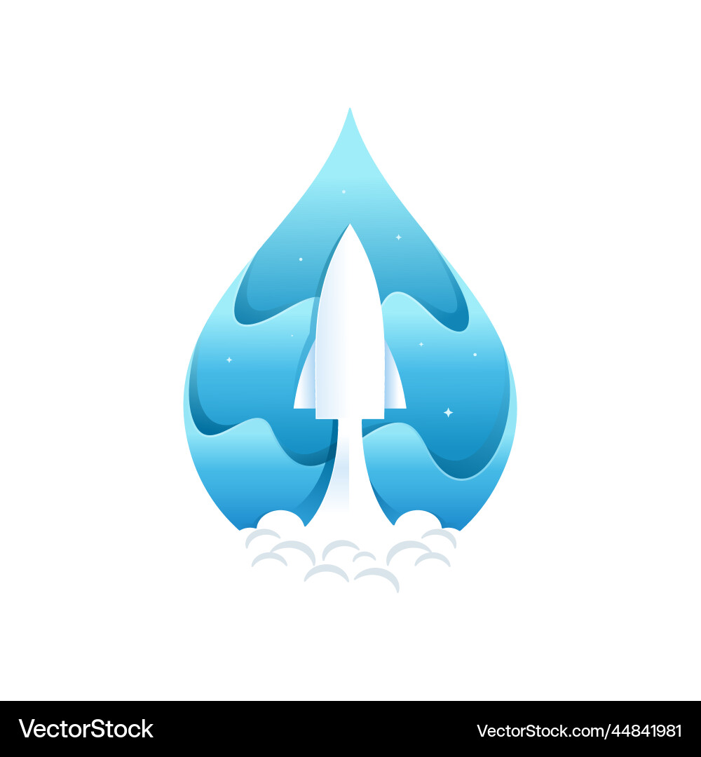 Rocketship launch with wave Royalty Free Vector Image